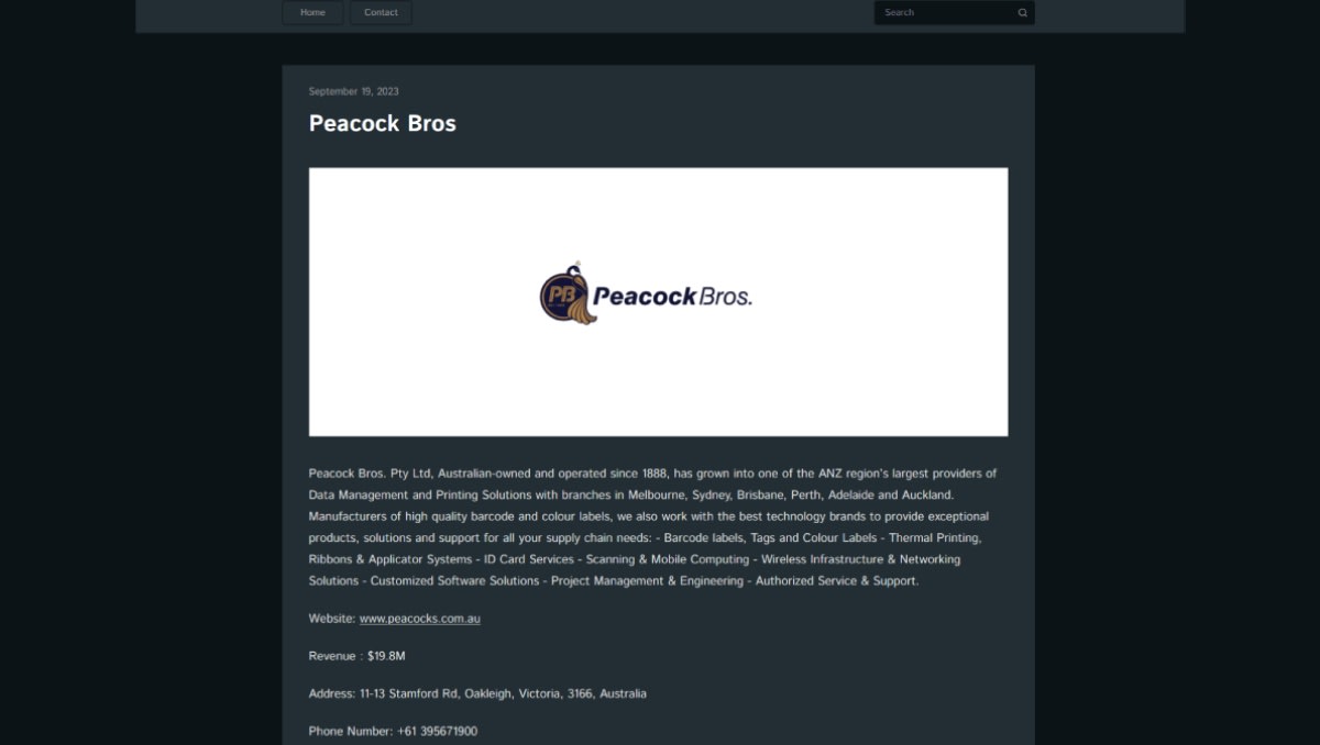 Cactus ransomware gang claims hack of Australian logistics and healthcare firm Peacock Bros ...